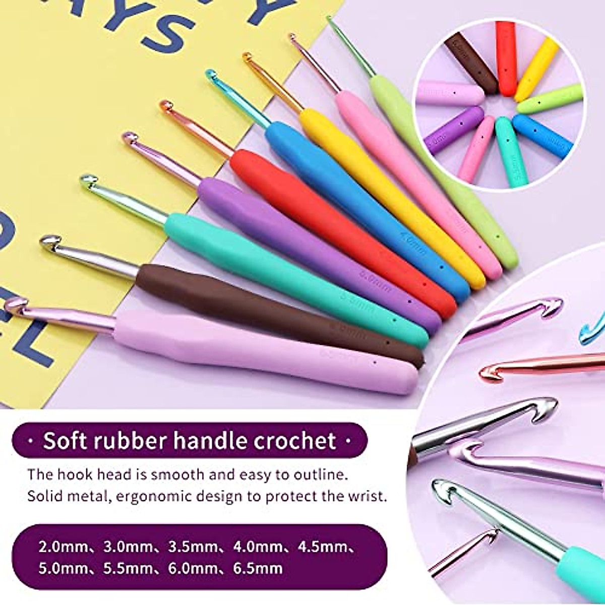 87 Pcs Crochet Kit for Beginners, Crochet Starter Kit, Crochet Needles Set with 12 Yarn Balls Plastic Sewing Needles Stitch Marker Storage Bag Knitting Accessories for Adults Kids Beginner Craft