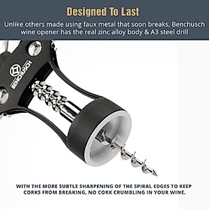 Manual Wine Opener - Multifunctional Zinc Alloy Premium Wing Corkscrew Wine Bottle Opener - Built-In Beer Cap Openers Accessories - Used In Kitchen, Restaurant & Bar (Black)