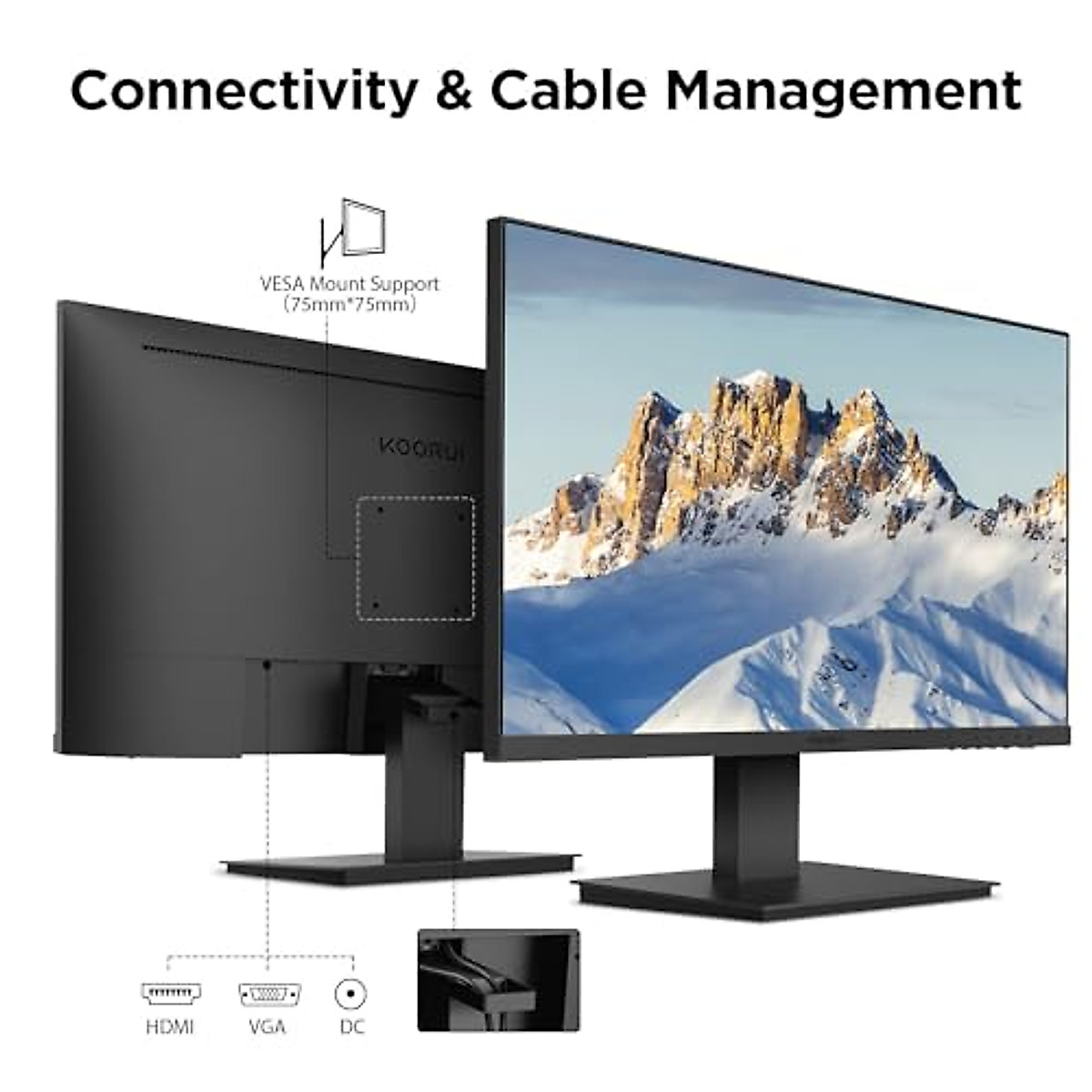 KOORUI 24 inch Computer Monitor, 75Hz FHD IPS Monitor, Frameless Ultra Slim Design, 99% SRGB, Flicker-Free, HDMI, VGA, VESA Mountable, Ergonomic Tilt Eye Care LED Display for Home Office