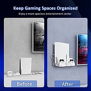 NexiGo PS5 Accessories Wall Mount with DualSense Charging Station, Stable Metal Wall Hanging Stand with LED Charging Indicator for Playstation 5 Console (Disc & Digital), White
