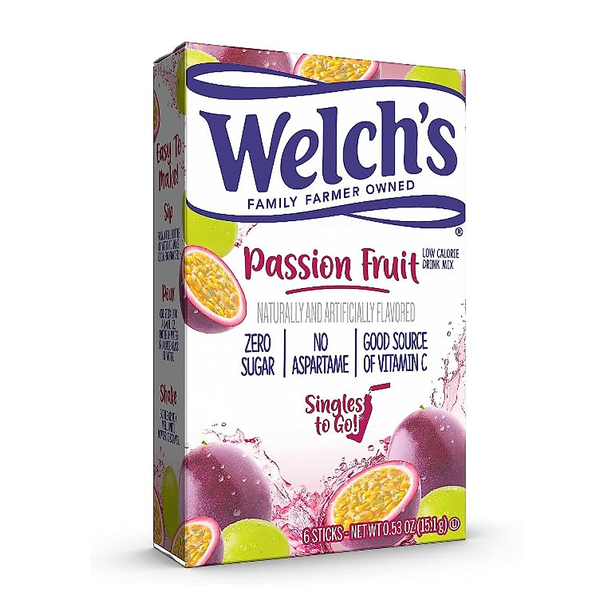 Welch's Singles To Go Drink Mix Passion Fruit, 6 Boxes (36 Servings)