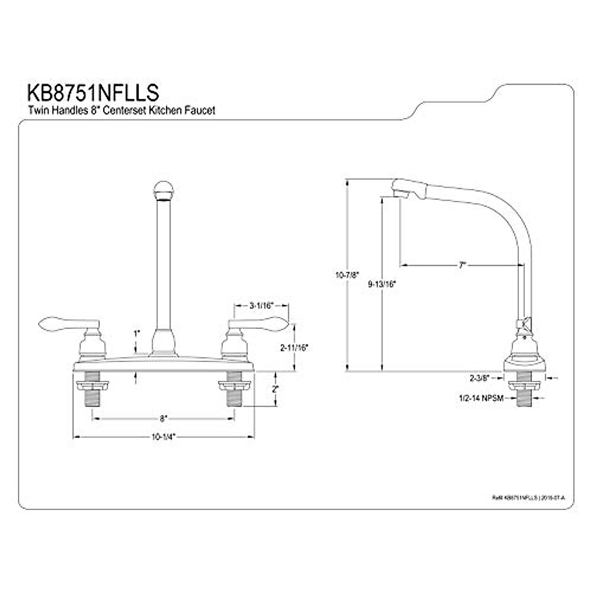Kingston Brass KB8751NFLLS NuWave French 8-Inch High Arch Kitchen Faucet with Twin Handle without Sprayer, Polished Chrome