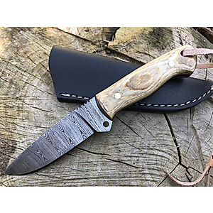 Perkin 7 Inches Damascus Steel Hunting Knife With Sheath SK500