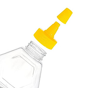 Elsjoy 16 Pack Plastic Honey Bottle Jars, 7 Oz Honey Squeeze Bottles Empty Honey Jars with Spout, Refillable Condiment Squeeze Bottles Clear Honey Container for Storing and Dispensing, Hexagon Shape