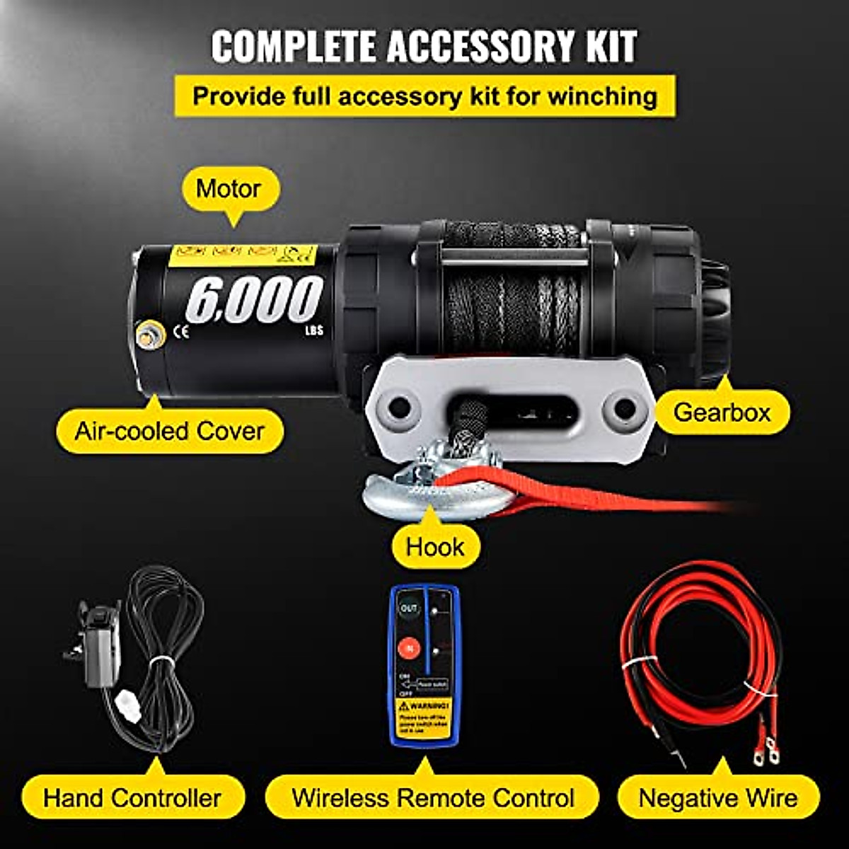 VEVOR Electric Winch 6000lb Load Capacity Truck Winch Synthetic Rope with Wireless Remote Control, Powerful Motor for ATV UTV Off Road Trailer