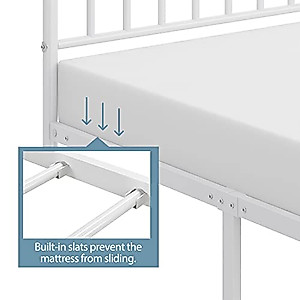 Yaheetech 14 Inch Full Size Bed Frame Metal Platform Bed with Spindle Headboard Footboard/Mattress Foundation/No Box Spring Needed/Underbed Storage Space/Steel Slat Support/Easy Set up, White