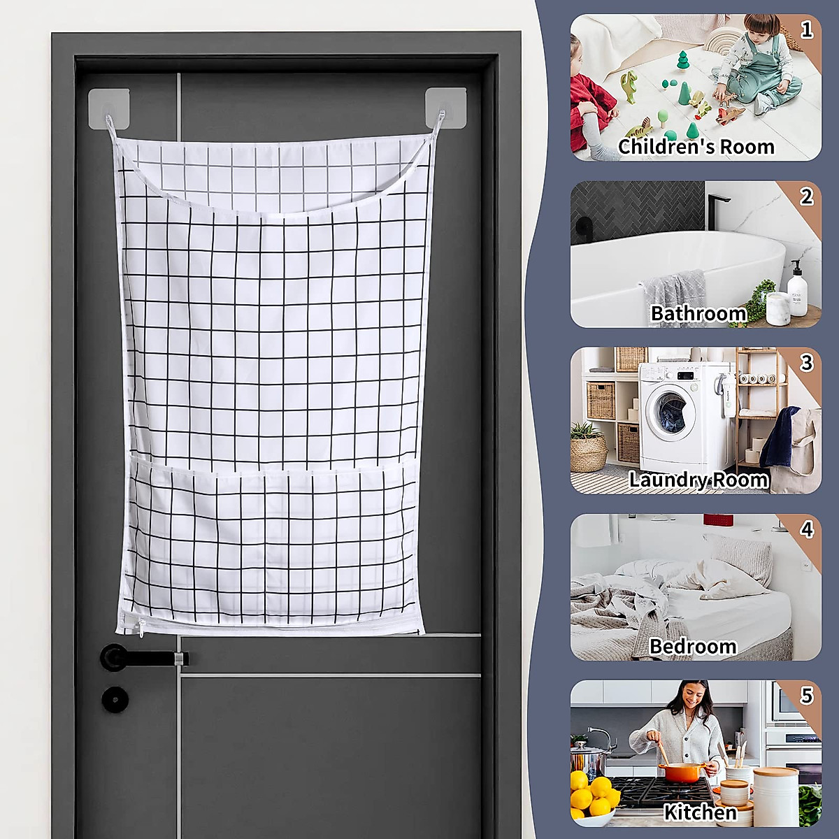 3 Pack Hanging Laundry Hamper Bag - with Free Adjustable Stainless Steel Door Hooks Best Choice for Holding Dirty Clothes and Saving Space