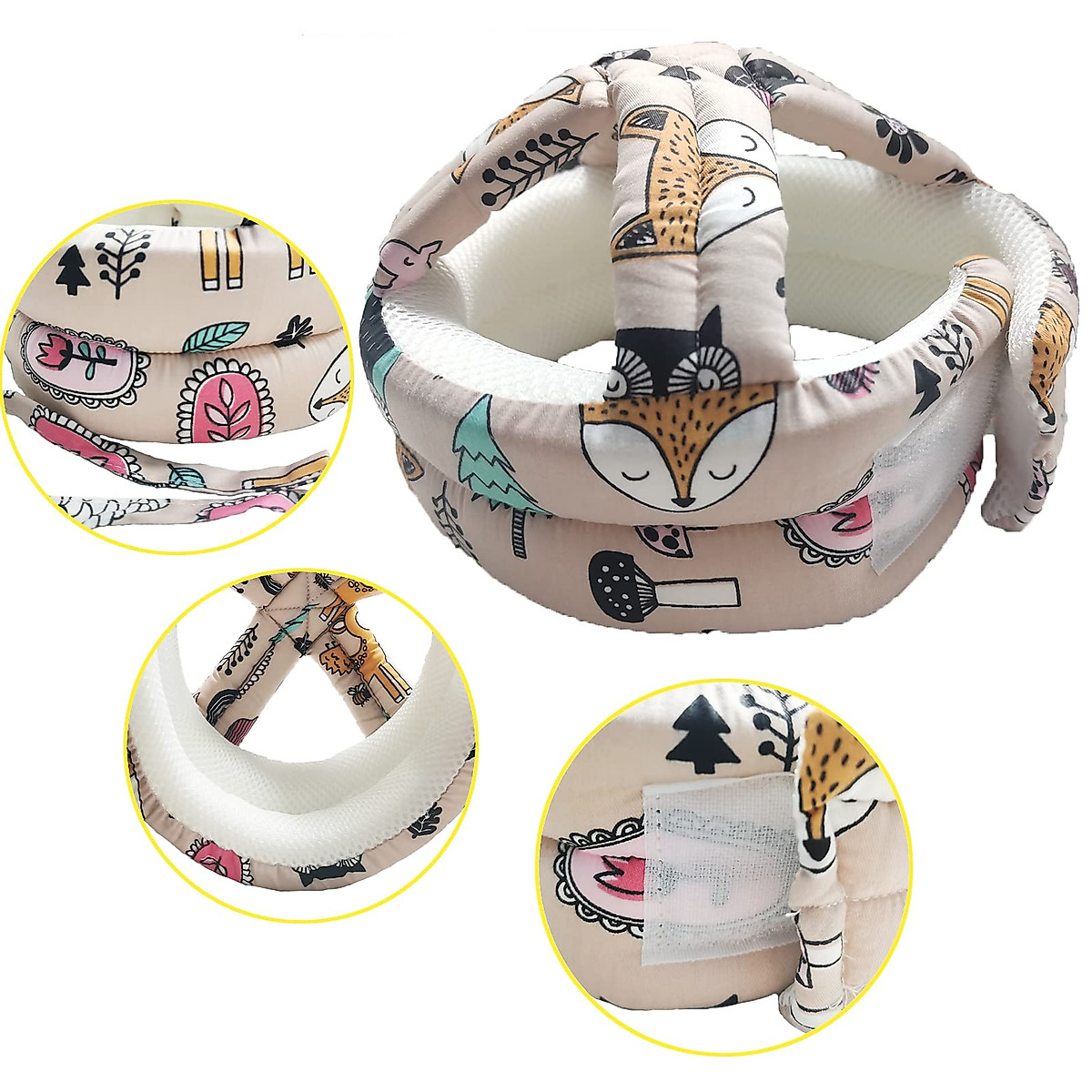 IULONEE Toddler Infant Helmet & Baby Knee Pads 3 Pairs, No Bump Safety Head Cushion Bumper Bonnet Adjustable Protective Cap Breathable Mesh Child Safety Hat for Running Walking Crawling (Pink Forest)