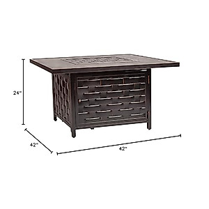 Fire Sense 62572 Armstrong Aluminum Convertible Gas Fire Pit Table 55,000 BTU Outdoor Multi-Functional Fire Pit with Fire Bowl Lid, Nylon Weather Cover & Clear Fire Glass - Bronze Finish - Square