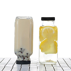 Encheng Beverages Drinking Bottles 12oz,Glass Water Botttles with Lids,Octagonal Vintage 350ml,Juice Bottles for Storage Tea,Kombucha,Milk Bottles Smoothies Bottles 20Pack