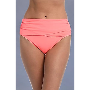 La Blanca Women's Island Goddess Banded Mid Waist Pant Bikini Swimsuit Bottom, Hot Coral, 10