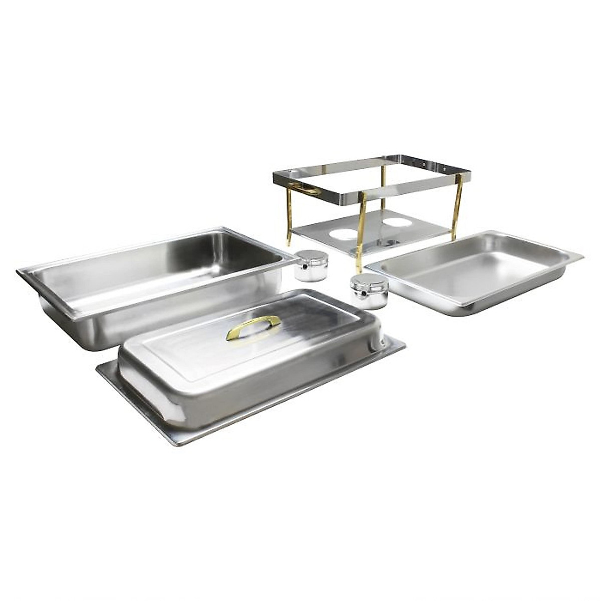 TrueCraftware- 8 Qt. Stainless Steel Full Size Continental Chafing Dish Brass Accent Complete Set- Food Warmer Chafers and Buffet Warmer Sets for Catering Event Party Holiday Buffet Weddings Catering