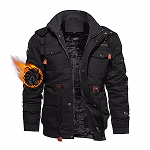 TACVASEN Mens Winter Jacket Fleece Warm Jackets Winter Coats for Men Military Work Coat with Hooded Black M
