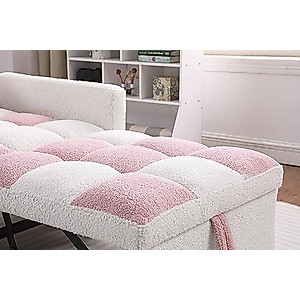 VKKILPEE Pink Convertible Sleeper Sofa Chair Bed 3-in-1 Single Bed with Pillow, Multi-Functional Adjustable Futon Couch Sleeper with Soft Teddy Fabric for Living Room Dorm Apartment Bedroom Office