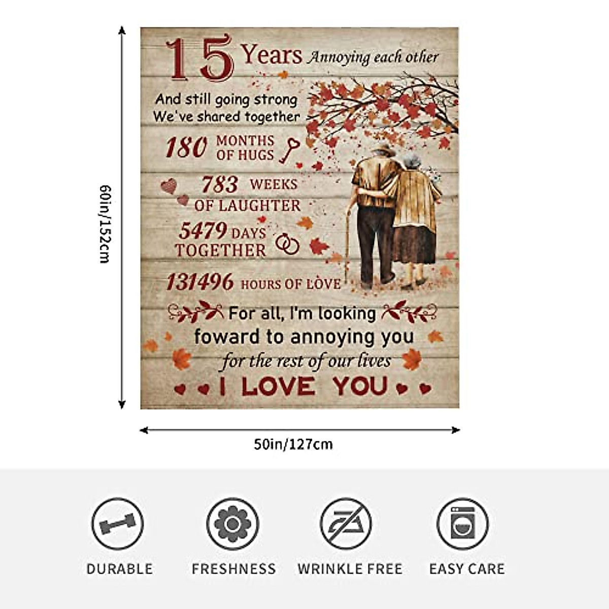 OWL QUEEN Gifts for 15th Anniversary Blanket 15th Wedding Anniversary 15 Years of Marriage Throw Blankets Gift for Husband Wife Couple Gifts for Dad Mom 50"x60"