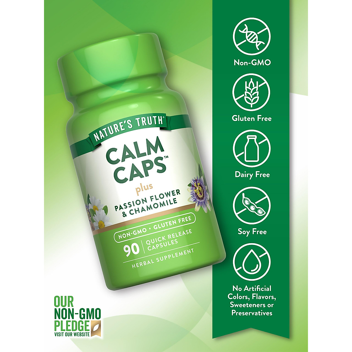 Nature's Truth Calm Caps | 90 Capsules | with Passion Flower and Chamomile | Non-GMO, Gluten Free Supplement