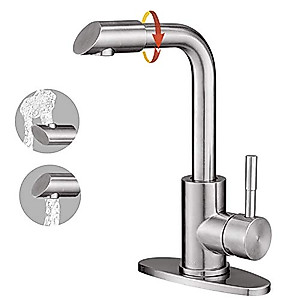 Hoimpro 360° Rotate Spout Single Handle Wet Bar Sink Faucet,Single Hole Bathroom Lavatory Faucet,Rv Small Bathroom Sink Faucet,Bar Vanity Faucet, Stainless Steel/Brushed Nickel (1 Or 3 Hole)