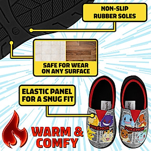 Pokemon Boys Slippers, Pikachu Bulbasaur Soft Kids Shoes, Gifts for Boys(Black/Red, 12.5 US)