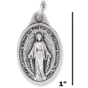Caritas et Fides Bulk Pack of 10 - Miraculous Medal Pendant for Necklace -1" Oval Silver Oxidized Miraculous Medals Pendant for Necklace, Medals for Jewelry Catholic, Made in Italy