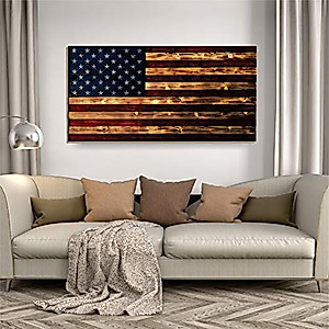 BackYardGamesUSA Premium Wood Wall Art Decor - PATRIOTIC Flags - 24x48 or 12x24, Ready to Hang Home Decor Picture for Living Room (Rustic Wood Flag, 24x48)