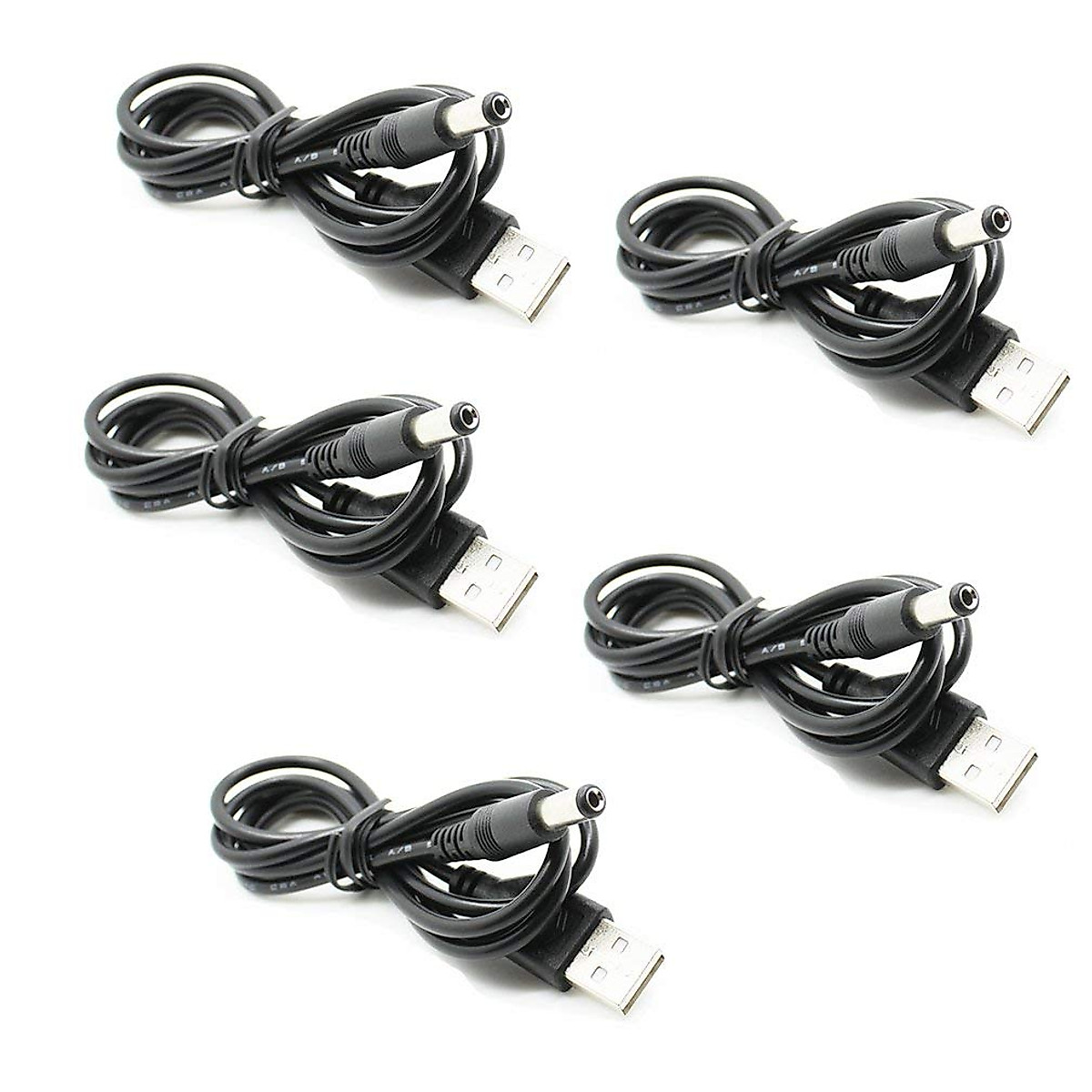 HiLetgo 5pcs USB 2.0 A Male to DC 5.5x2.1mm 5 Volt DC Connector Charge Barrel Jack Power Cable Black(Max 2.5 Ampere Power Cable, Center PIN Positive)