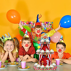 Circus Carnival Cupcake Stand, 3 Tier Cupcake Holder with Cartoon Circus Carnival Tent for Kids Birthday Celebrations Themed Party Favor Decoration
