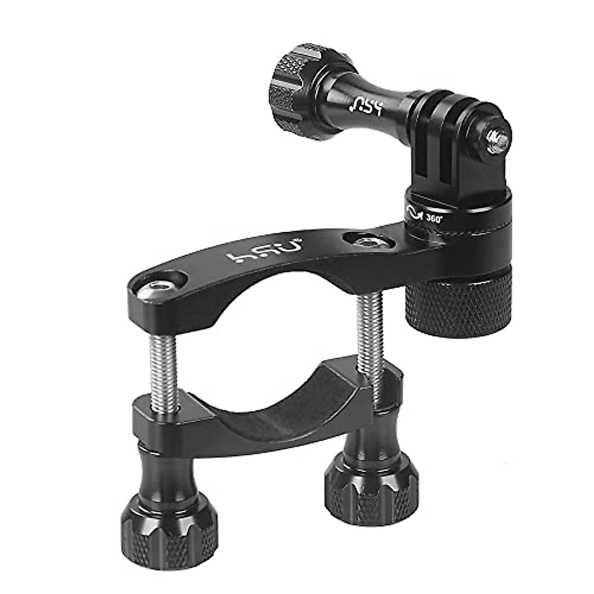 HSU 0.6-1.3inch All-Aluminum Bike/Motorcycle Handlebars, 360° Rotation Seat Post, Ski Pole Mount Compatible with Go Pro Hero 11/10/9/8/7/6/5/4, DJI Osmo Action AKASO and Other Action Cameras (Black)