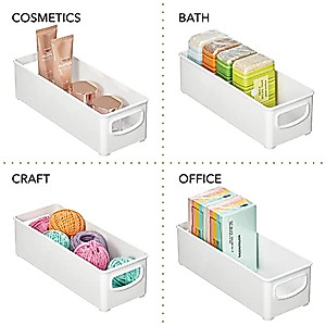 mDesign Small Plastic Bathroom Storage Container Bins with Handles for Organization in Closet, Cabinet, Vanity or Cupboard Shelf, Accessory Organizer for Hair Tools - Ligne Collection - 6 Pack - White