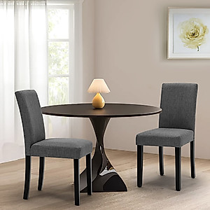 LSSBOUGHT Classic Fabric Dining Chairs Dining Room Chair with Solid Wood Legs (Grey Set of 2)
