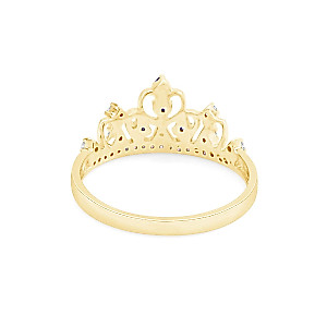 AFFY Round Cut Simulated Multi Stone Rapunzel Princess Style Engagement Wedding Crown Ring in 14k Yellow Gold Over Sterling Silver with Ring Size 7