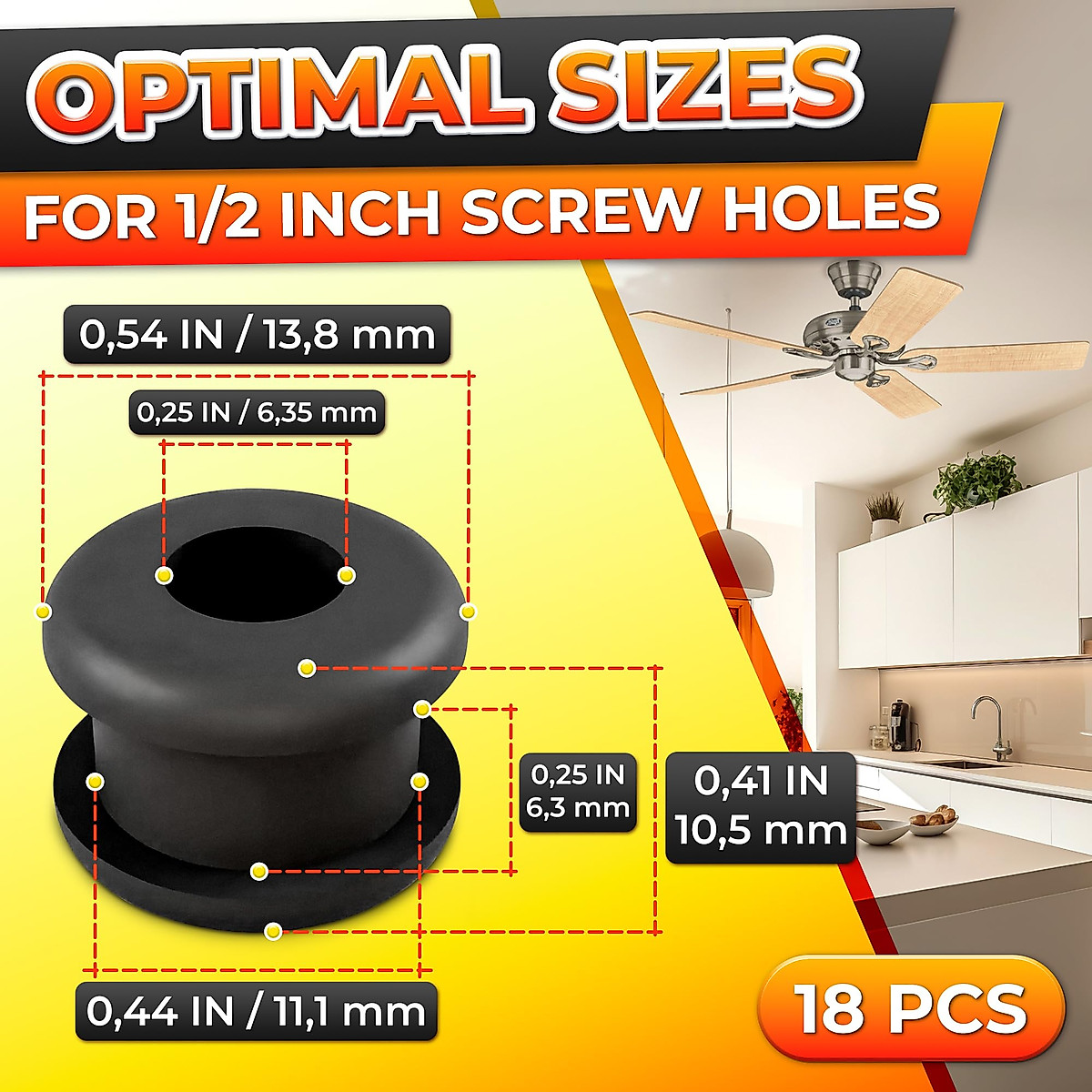 18 Pcs Rubber Grommet Kit for Hunter Ceiling Fan Parts - Grommets for Hunter Fan Blade Grommets Spare Kit - Ceiling Blade Rubber Washers