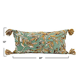 Creative Co-Op 24" L x 12" H Cotton Lumbar w/Embroidered Leaves & Tassels, Multi Color Pillows