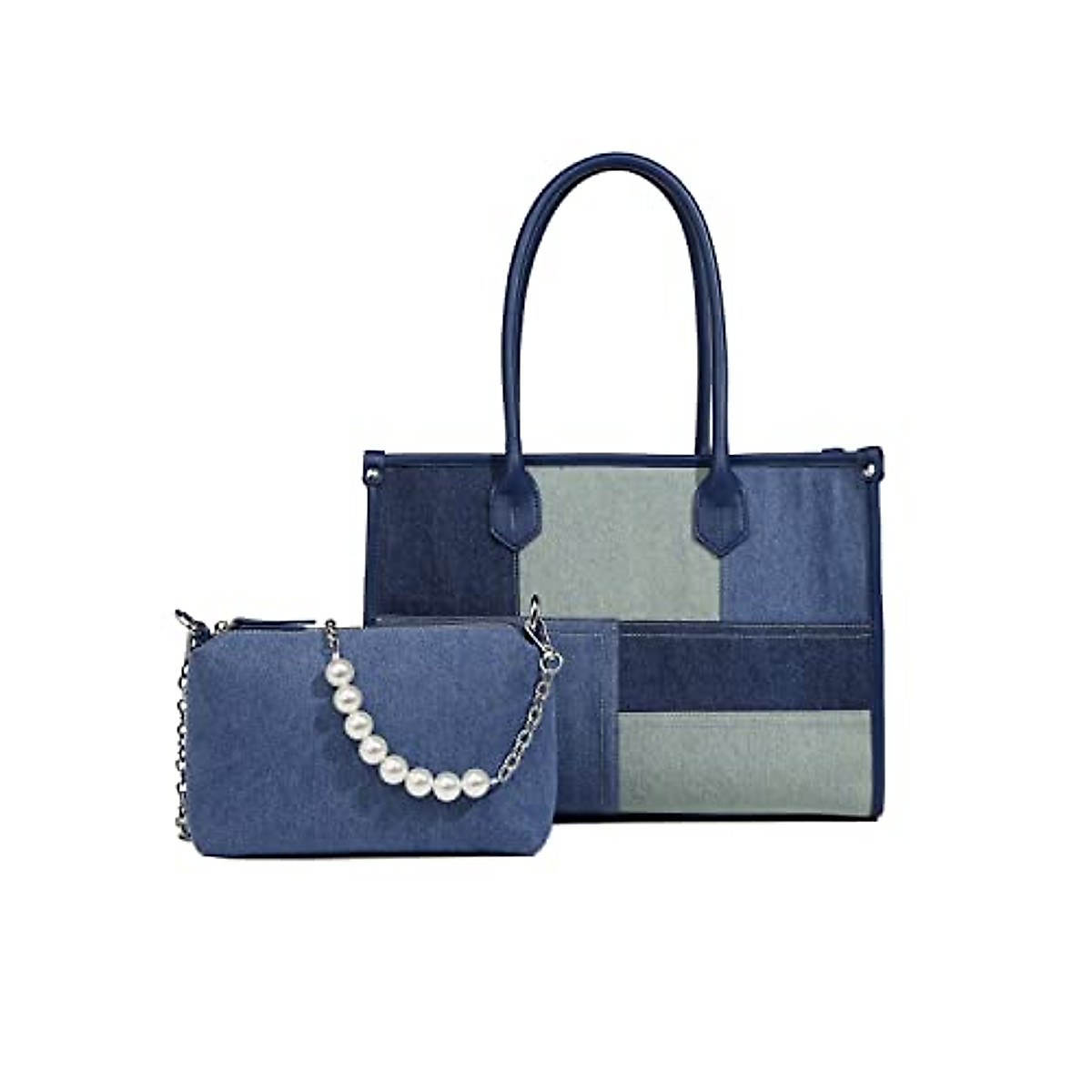 GLOD JORLEE Stylish Large Tote Bags for Women, Large Denim Shoulder Tote Handbags with a Small Denim Purses(Blue)