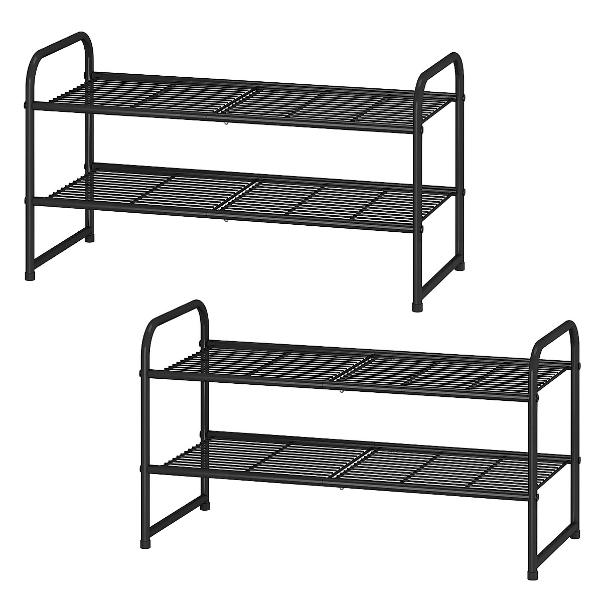 Simple Trending 2-Pack 2-Tier Stackable Shoe Rack, Metal Shoe Shelf Storage Organizer, Black