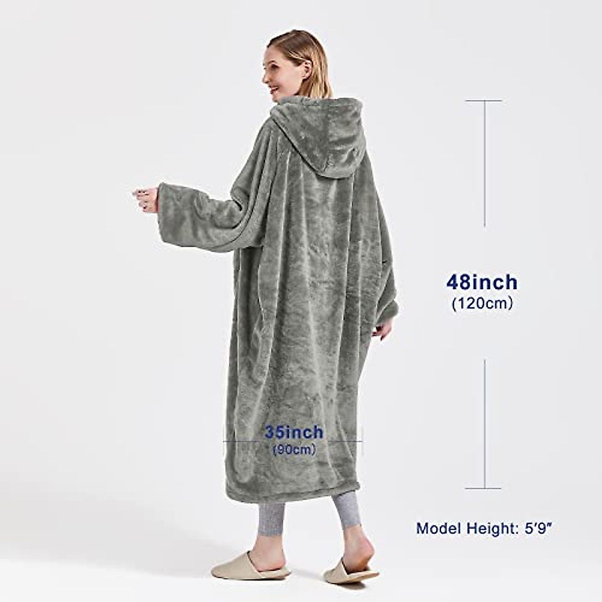 BOBOR Sweatshirt Blanket, Oversized Wearable Hoodie Fleece Blanket with Large Front Pocket for Adults, Men, Women, and Kids, Super Soft Fuzzy Warm Comfortable Flannel Blanket（Light Gray）