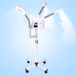 Seeutek Pro Rolling Facial Steamers for Face Professional 3 in 1 Facial Steamer Humidifier with 5X Mag Lamp,Face Steamer Standing Warm Cold Mist Digital LCD Screen for Home Salon Spa