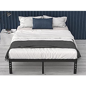 ONEMO King Size Bed Frame 18 Inch Height 3000lbs Heavy Duty Metal Pipe Platform Solid Wood Slats No Box Spring Needed Easy to Assemble Noise Free-Black