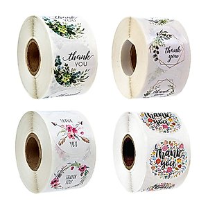Floral Thank You Sticky Label Water Color Flower Design 500 Labels per Roll for Birthdays 1.0inch for Wedding Birthday Party Business (A7)