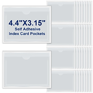 30 Pack Self-Adhesive Index Card Pockets with Top Open for Loading - Ideal Card Holder for Organizing and Protecting Your Index Cards - Crystal Clear Plastic (3.6 x 4.8 Inches)