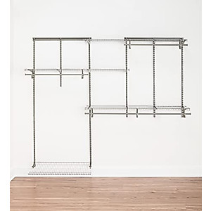 ClosetMaid ShelfTrack Wire Closet Organizer System, Adjustable from 5 to 8 Ft., with Shelves, Clothes Rods, Shoe Shelf, Hardware, Durable Steel, Nickel