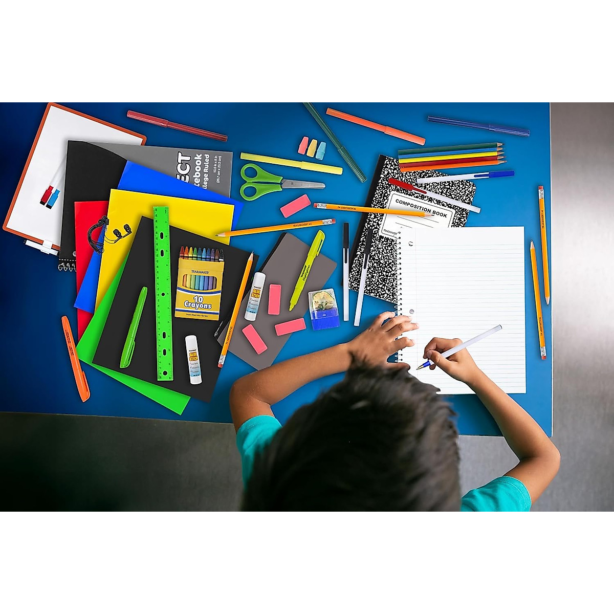 Trail maker Bulk Elementary School Supply Kits, 12 Packs of 45 Piece Wholesale School Supplies for Kids Includes Folders Notebooks Pencils Pens and Much More!