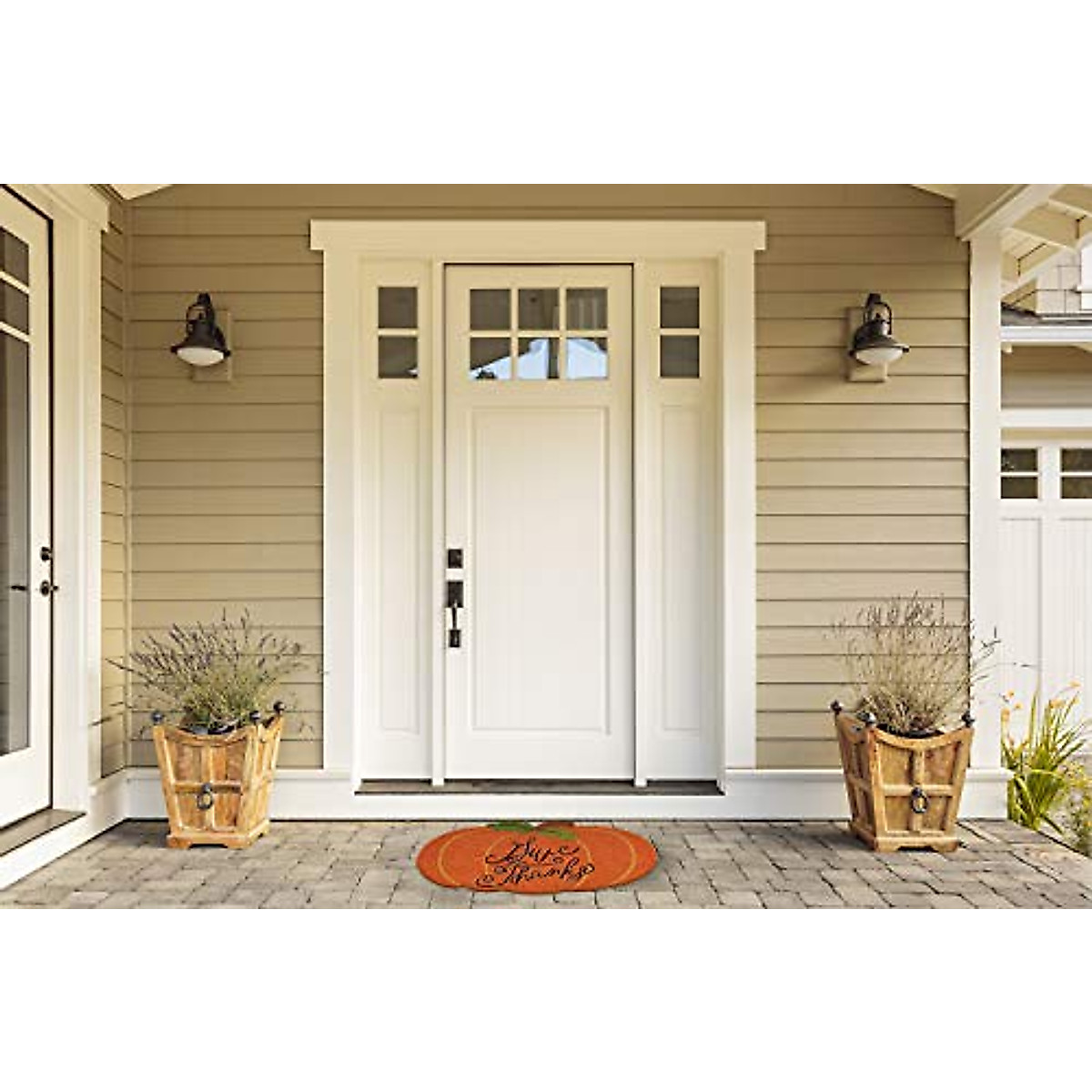 DII Natural Coir Outdoor Doormat, Fall & Thanksgiving Seasonal Mat, 17x29", Give Thanks Pumpkin