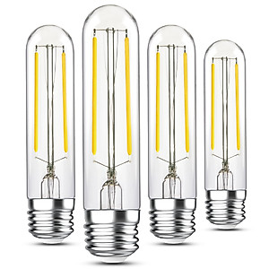 Grensk E26 T10 LED Tubular Light Bulbs 40Watt, 4000k Daylight Long Tube Light Bulb, 4.96inches T30 4W Type T Bulb, Dimmable Flicker-Free Vintage Edison Bulbs,400LM,110-130V,Glass(4-Pack)