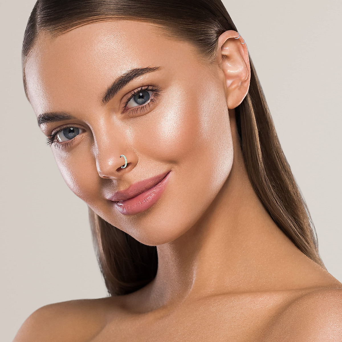 AVNIS Helix Ring Hoop ?€“ Premium Stainless Steel Hinged Nose Ring Hoop ?€“ 16G Opal Stone Septum Ring ?€“ Tragus Earrings for Women ?€“ Versatile Nose Piercing Jewelry