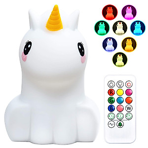 Yuede Night Lights for Kids Room, LED USB Rechargeable Silicone Night Lights with Touch Sensor and Remote Control -9 Color Changing Glow Soft Gifts for Baby (Cute Animal)