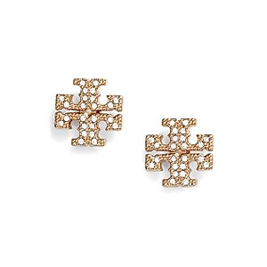 Tory Burch Women's Kira Pave Stud Earrings, Tory Gold/Crystal, One Size