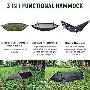 Night Cat Camping Hammock Tent with Mosquito Net and Rain Fly 1 Person Backpacking Bivvy Ground Tent with Tree Strap Swing Heavy Rain Waterproof Lightweight 440lbs
