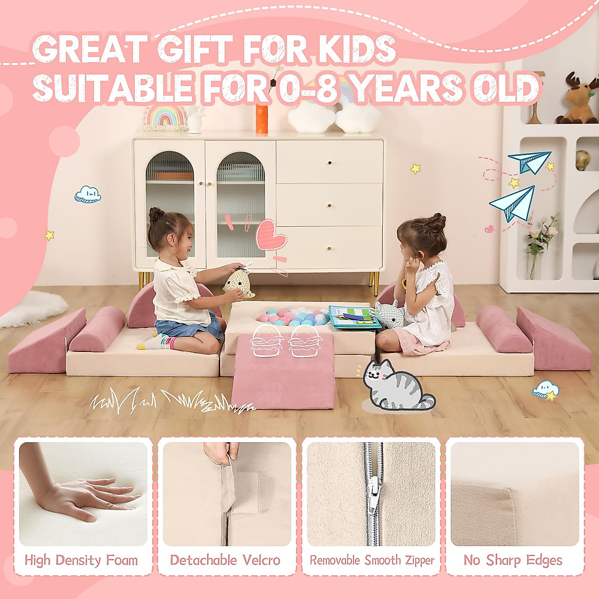 HAHASOLE Kids Couch, 12PCS Modular Kids Play Couch, Toddler Couch for Playroom, Convertible Kids Foam Climbing Play Set, Imaginative Creative Play Sofa for Boys & Girls, Play Couch for Toddlers