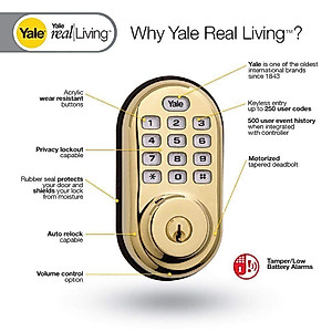 Yale Security Electronic Push Button Deadbolt Fully Motorized with Zwave Technology, Polished Brass