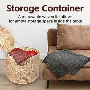 KOL Nesting Multipurpose Handwoven Storage Basket (Set of 2), Round Rattan Natural Stool/Side Table, Handwoven Organizer with Removable Lid, Dia 17"x14" H. & Dia 15"x12" H.